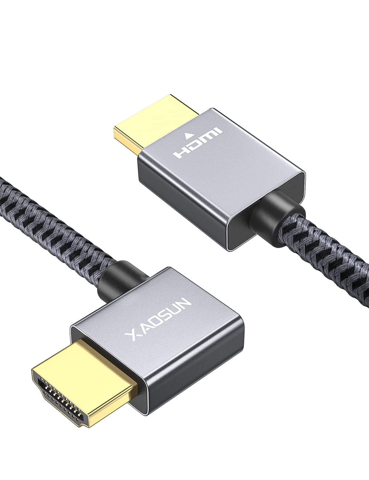 XAOSUN Right Angle HDMI 2.0 Cable 6.6 Feet, Strong Anti-Interference, 18Gbps High Speed Support 4K@60Hz,3D 1080P,HDR,ARC,90 Degree HDMI Cable for MacBook pro 2023,Monitor,ps4/5,Xbox,Fire TV and More