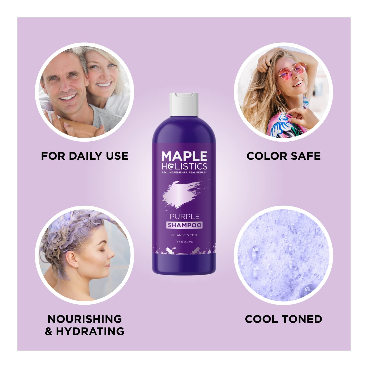 Purple Shampoo Blonde Hair Toner - Sulfate Free Shampoo for Color Treated Hair plus Blonde Shampoo for Brassiness and Yellow Tones - Hair Toner for Bleached Hair Made with Cleansing Natural Oils 16oz