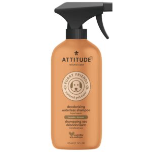 attitude waterless shampoo spray for pets, plant and mineral-based ingredients, vegan and cruelty-free grooming products, deodorizing and anti-itching, lavender, 16 fl oz