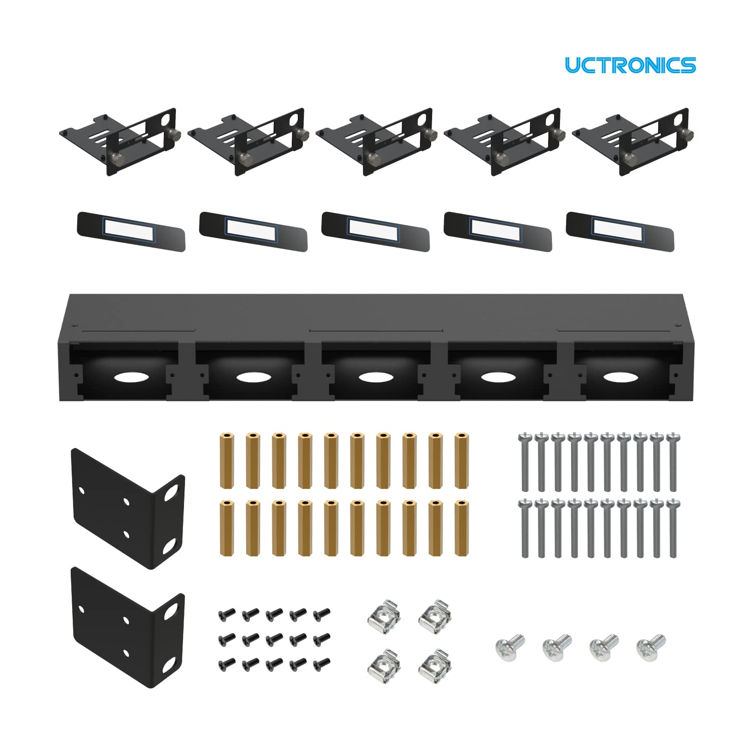 UCTRONICS for Raspberry Pi Rackmount Complete Enclosure 2.0 with PoE Functionality, Front Removable 19" 1U Rack Mount with Captive Screws, Supports Up to 5 RPis, Compatible with Raspberry Pi 4B, 3B+