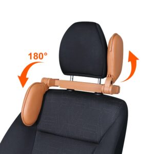 SanLead Car Headrest Pillow Brown, Adjustable Car Seat Head Neck Support, Memory Foam Road Pal Headrest, U Shaped Kids Car Sleeping Pillow for Travel