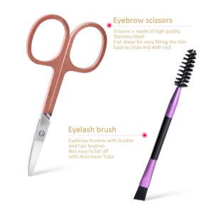 Eyebrow Tweezers Set,Precision Tweezers for Women Eyebrow Grooming Kit with Eyelash Applicator Tool Face Hair Removal Scissors 7pcs in PU Case