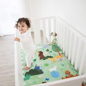 Rookie Humans 100% Cotton Sateen Fitted Crib Sheet: at The Dog Park. Modern Nursery, Use as a Photo Background for Your Baby Pictures. Standard Crib Size (52 x 28 inches)