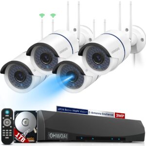 wireless security camera system, home video surveillance,3.0mp cameras for 24/7 indoor outdoor recording (4cams)