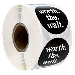 worth the wait small business labels / 500 round small business appreciation netural stickers roll / 1.5" bold black and white decals/made in the usa