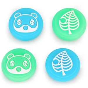 tscope cute thumb grip caps for nintendo switch/lite/oled controller, for animal crossing kawaii leaf joystick analog soft silicone button stick covers for ns joy cons (leaf raccoon)