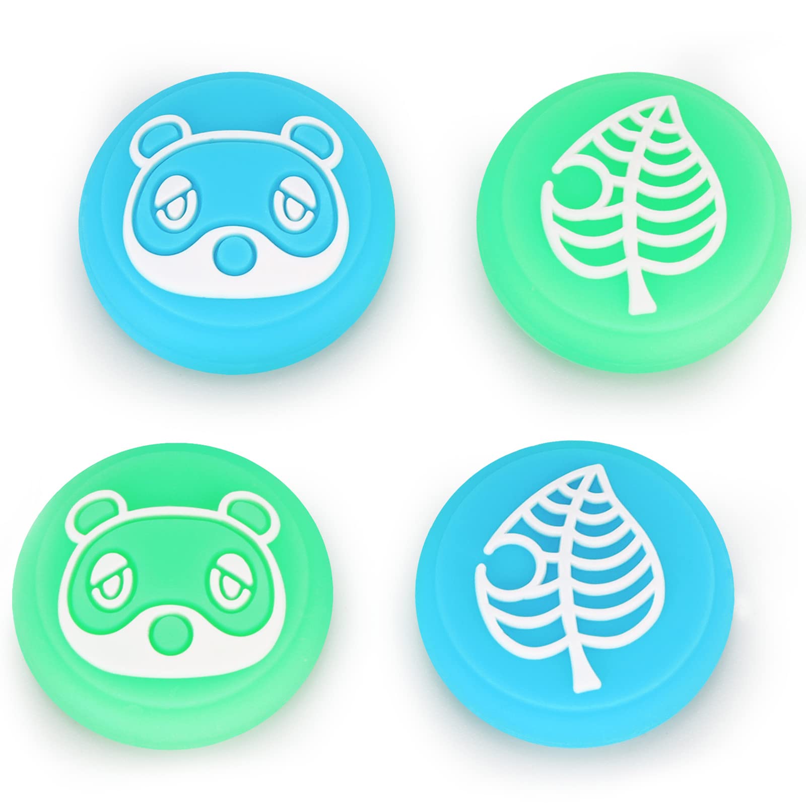 Tscope Cute Thumb Grip Caps for Nintendo Switch/Lite/OLED Controller, for Animal Crossing Kawaii Leaf Joystick Analog Soft Silicone Button Stick Covers for NS Joy Cons (Leaf Raccoon)