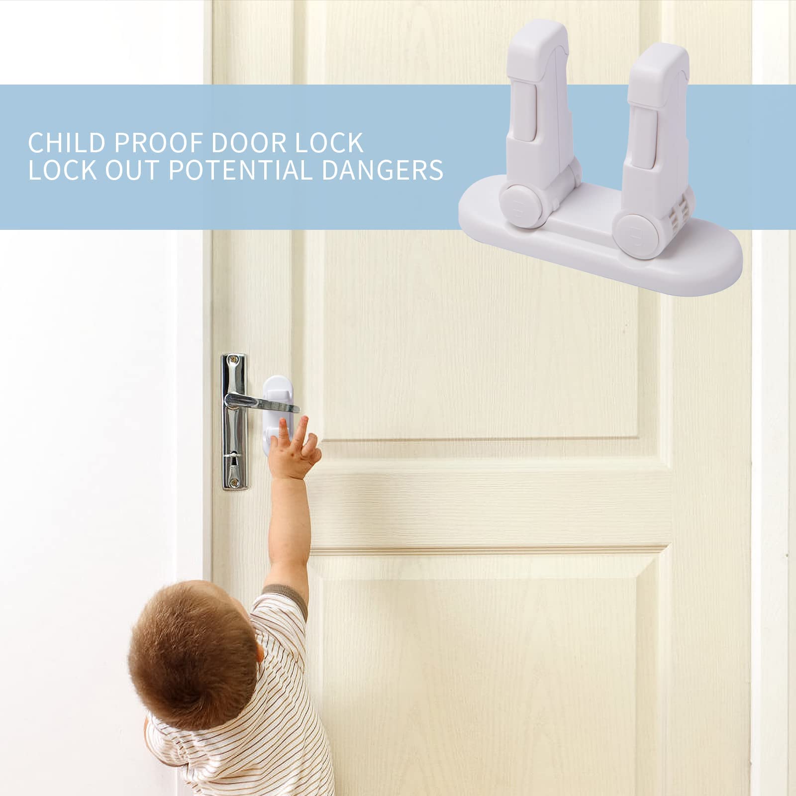 [Upgrade] 1 Pack Childproof Door Lever Lock, Child Door Lock Prevents Toddlers From Opening Doors, Durable ABS with 3M Adhesive Backing, Baby Door Lock Easily Used - Perfect for Door, Cabinet, Windows