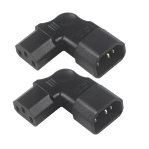 qiucable left angle iec adapter, c14 male to c13 female, 90 degree plug, 250v ac, 10a max, 100% pure copper, pvc jacket