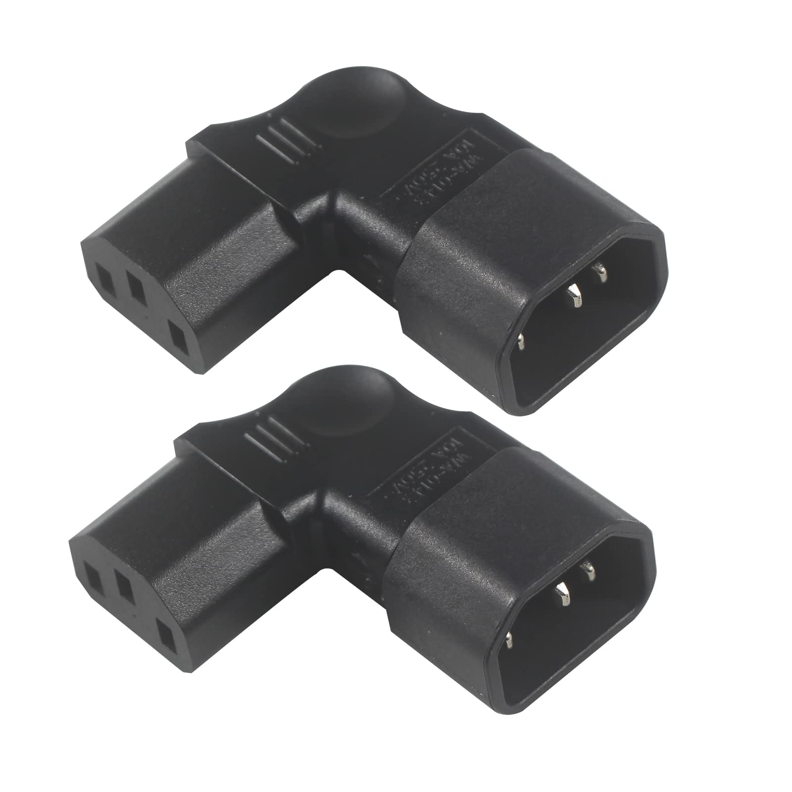 QIUCABLE Left Angle IEC Adapter, C14 Male to C13 Female, 90 Degree Plug, 250V AC, 10A Max, 100% Pure Copper, PVC Jacket