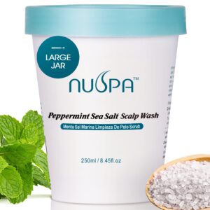 nuspa peppermint sea salt scalp scrub, natural scalp exfoliator, dandruff dry scalp treatment shampoo with moisturizing jojoba oil and avocado oil, cruelty-free