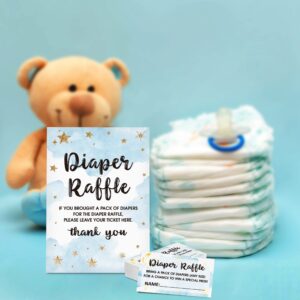 Gihyan Diaper Raffle Baby Shower Game Set(1 Standing Sign + 50 Guessing Cards), Moon and Star Diaper Raffle Tickets for Baby Shower, Twinkle Twinkle Little Star Baby Shower Party Favor Decor - A24