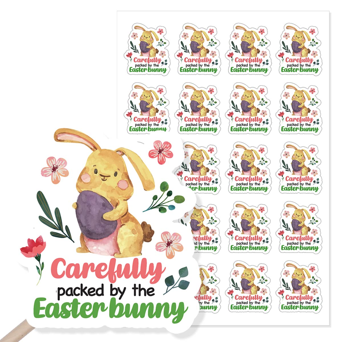 200 PCS Carefully Packed by The Easter Stickers,Cute Small Business Envelopes Stickers for Handmade Goods/Bags Business Packages,Easter Day Theme Small Shop Business Stickers for Envelopes Seals