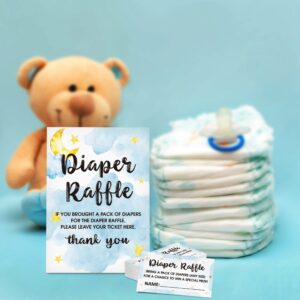 Gihyan Diaper Raffle Baby Shower Game Set(1 Standing Sign + 50 Guessing Cards), Moon and Star Diaper Raffle Tickets for Baby Shower, Twinkle Twinkle Little Star Baby Shower Party Favor Decor - A25