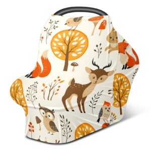 baby car seat stroller covers fox owl deer rabbit bird nursing cover breastfeeding scarf soft breathable stretchy coverage carseat canopy cover for boys and girls multi use for baby shower