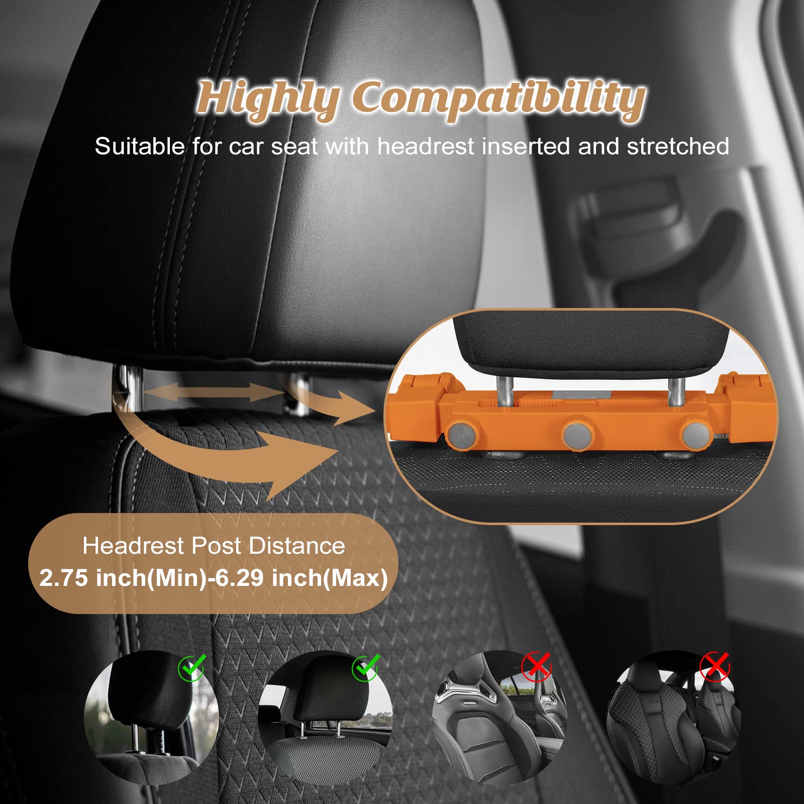 SanLead Car Headrest Pillow Brown, Adjustable Car Seat Head Neck Support, Memory Foam Road Pal Headrest, U Shaped Kids Car Sleeping Pillow for Travel