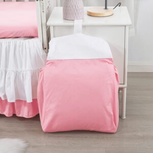 6 Pieces 100percent Cotton Toddler Crib Bedding Sets for Girls Pinch Pleat Lightweight Baby Comforter Set Dust Ruffle White Pink Pink and White