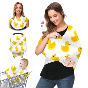 Baby Car Seat Stroller Covers Yellow Rubber Duck On White Nursing Cover Breastfeeding Scarf Soft Breathable Stretchy Coverage Carseat Canopy Cover for Boys and Girls Multi Usefor Baby Shower