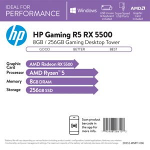 HP Pavilion Gaming Desktop PC - AMD 6-Core Ryzen 5 5600G Processor, AMD Radeon RX5500, 8GB RAM, 256GB PCIe NVMe SSD, Win 10 Home (Renewed)