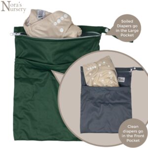 Nora's Nursery Wet Dry Bags with Two Zippered Pockets - Reusable and Washable Wet Bag for Swimming, Travel, Beach, Pool, Daycare, Cloth Diapers, Toiletries and Wet Swimsuits - 11x15 - Forrest - 2 Pack