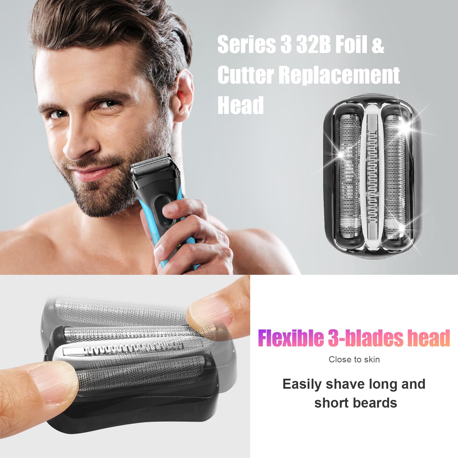 Professional Replacement Foil and Cutter Bar Assembly Compatible with wahl 5 Star Series Finale Shaver Foil 7031-100, 7043-100 Super Close Shaving Replacement Heads