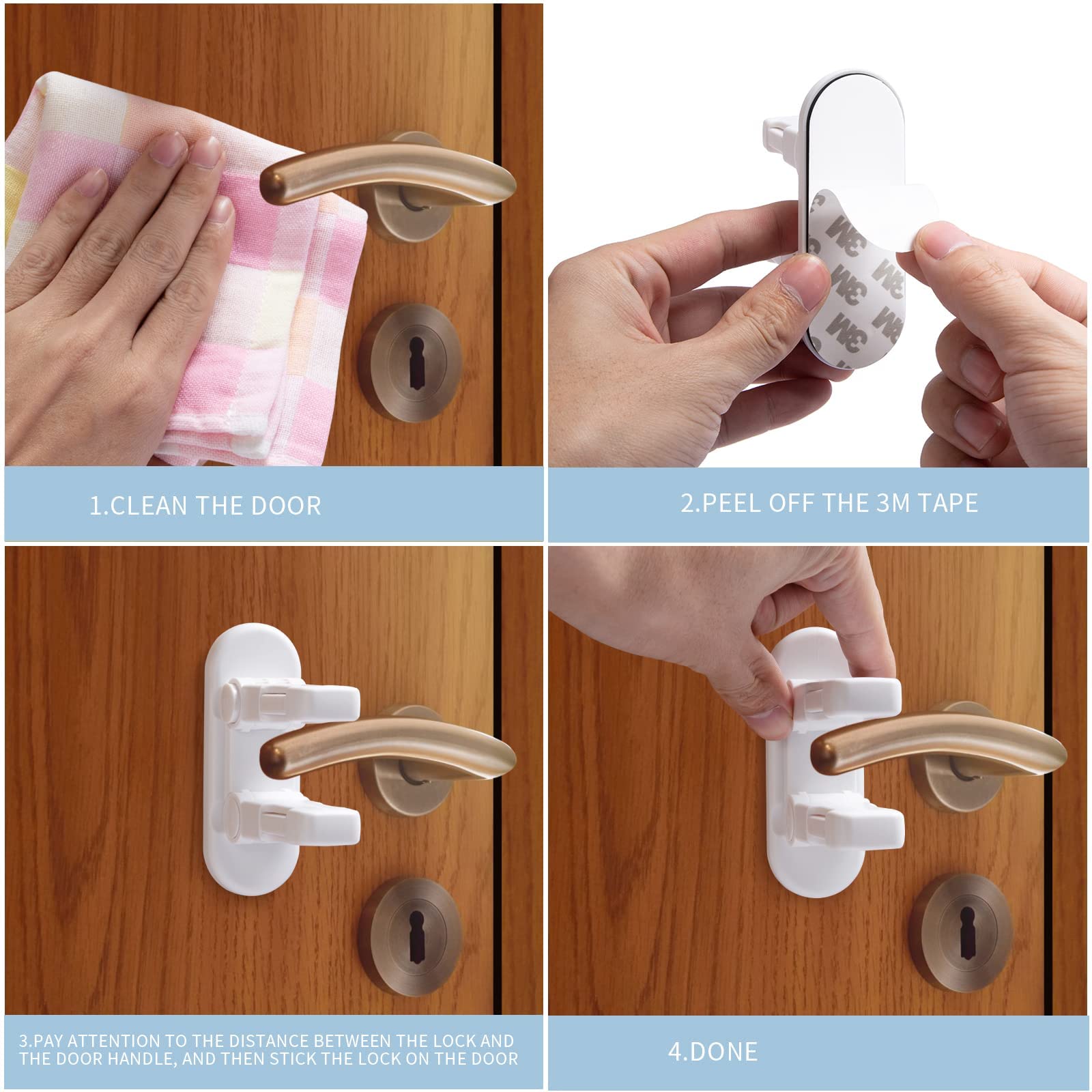 [Upgrade] 1 Pack Childproof Door Lever Lock, Child Door Lock Prevents Toddlers From Opening Doors, Durable ABS with 3M Adhesive Backing, Baby Door Lock Easily Used - Perfect for Door, Cabinet, Windows