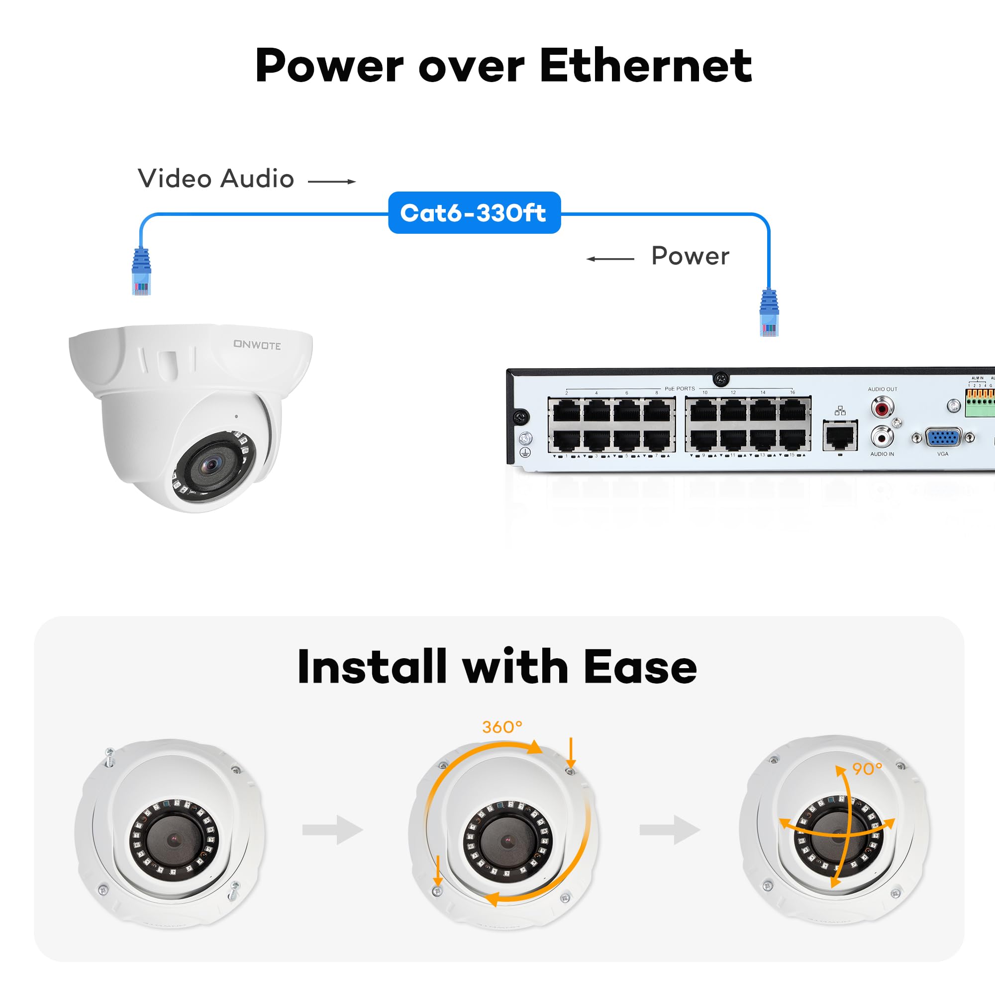 ONWOTE 6MP Super HD PoE IP Security Camera with Audio, Smart AI Human Vehicle Detection, 3072x2048 6 Megapixels, Indoor/Outdoor, 100ft IR, Wide View Angle, IP66, Add on Camera