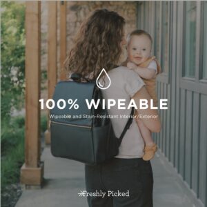 Freshly Picked Classic II Diaper Bag Backpack, Wipeable Vegan Leather Diaper Bag With Changing Pad, Convertible (Ebony V2)