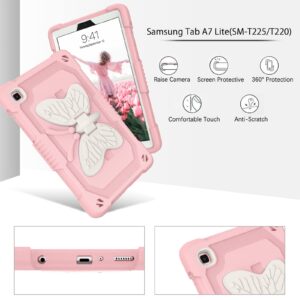 YINLAI Case for Samsung Galaxy Tab A7 Lite, Tab A7 Lite Case 8.7 Inch Silicone Kids Girls with Butterfly Kickstand Shockproof Protective Tablet Cover for Samsung Tab A7 Lite SM-T225/T220/T227, Pink