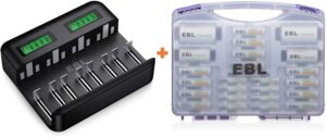 ebl lcd universal battery charger with ebl rechargeable batteries purple super power battery box kit include : 12 aa batteries + 8 aaa batteries +2pcs c/d adapters