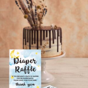 Gihyan Diaper Raffle Baby Shower Game Set(1 Standing Sign + 50 Guessing Cards), Moon and Star Diaper Raffle Tickets for Baby Shower, Twinkle Twinkle Little Star Baby Shower Party Favor Decor - A25