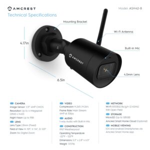 Amcrest SmartHome 4MP Outdoor WiFi Camera Bullet 4MP Outdoor Security Camera, 98ft Night Vision, Built-in Mic, 101° FOV, 2.8mm Lens, MicroSD Storage, ASH42-B-V2 (Black) (Renewed)