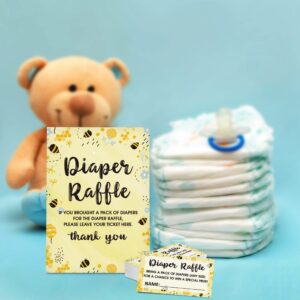 Gihyan Diaper Raffle Baby Shower Game Set(1 Standing Sign + 50 Guessing Cards), Bumble Bee Diaper Raffle Tickets for Baby Shower, Honey Honeycomb Baby Shower Party Favor Decor - A20