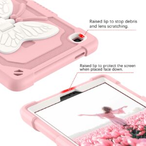 YINLAI Case for Samsung Galaxy Tab A7 Lite, Tab A7 Lite Case 8.7 Inch Silicone Kids Girls with Butterfly Kickstand Shockproof Protective Tablet Cover for Samsung Tab A7 Lite SM-T225/T220/T227, Pink