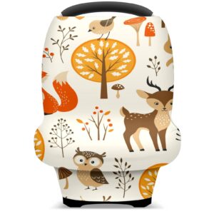 Baby Car Seat Stroller Covers Fox Owl Deer Rabbit Bird Nursing Cover Breastfeeding Scarf Soft Breathable Stretchy Coverage Carseat Canopy Cover for Boys and Girls Multi Use for Baby Shower