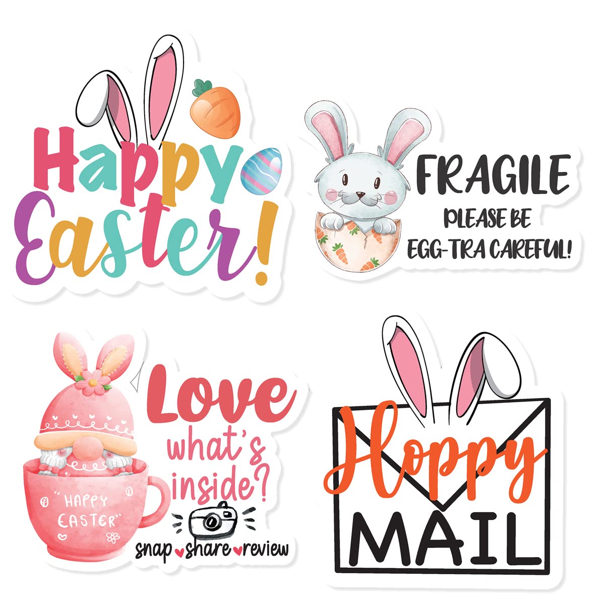 425 PCS Easter Bunny Stickers 4 Design,Cute Small Business Envelopes Stickers for Handmade Goods/Bags Business Packages,Easter Day Theme Small Shop Business Stickers for Envelopes Seals - Rabbit