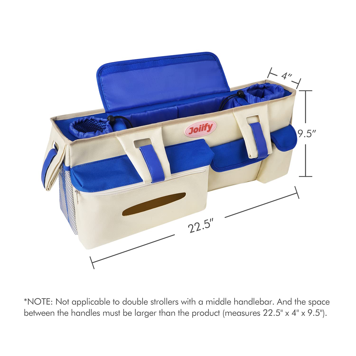 Joiify Large Double Stroller Organizer for BOB Duallie & Baby Jogger City Mini GT, Insulated Cup Holders & 6 Pockets, Parent Console Caddy Bag