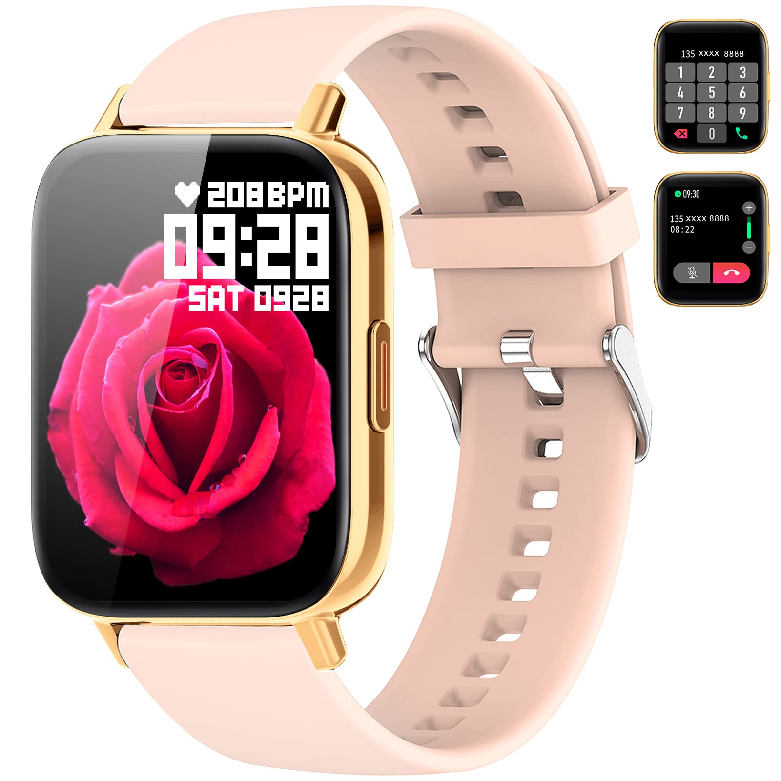 Smart Watch for Women (Make/Answer Call), Smart watches for Android and iOS phones, 1.69" Touch Screen Waterproof Fitness Tracker with Heart Rate/Blood Oxygen/Sleep Monitor Pedometer Calorie (Pink)