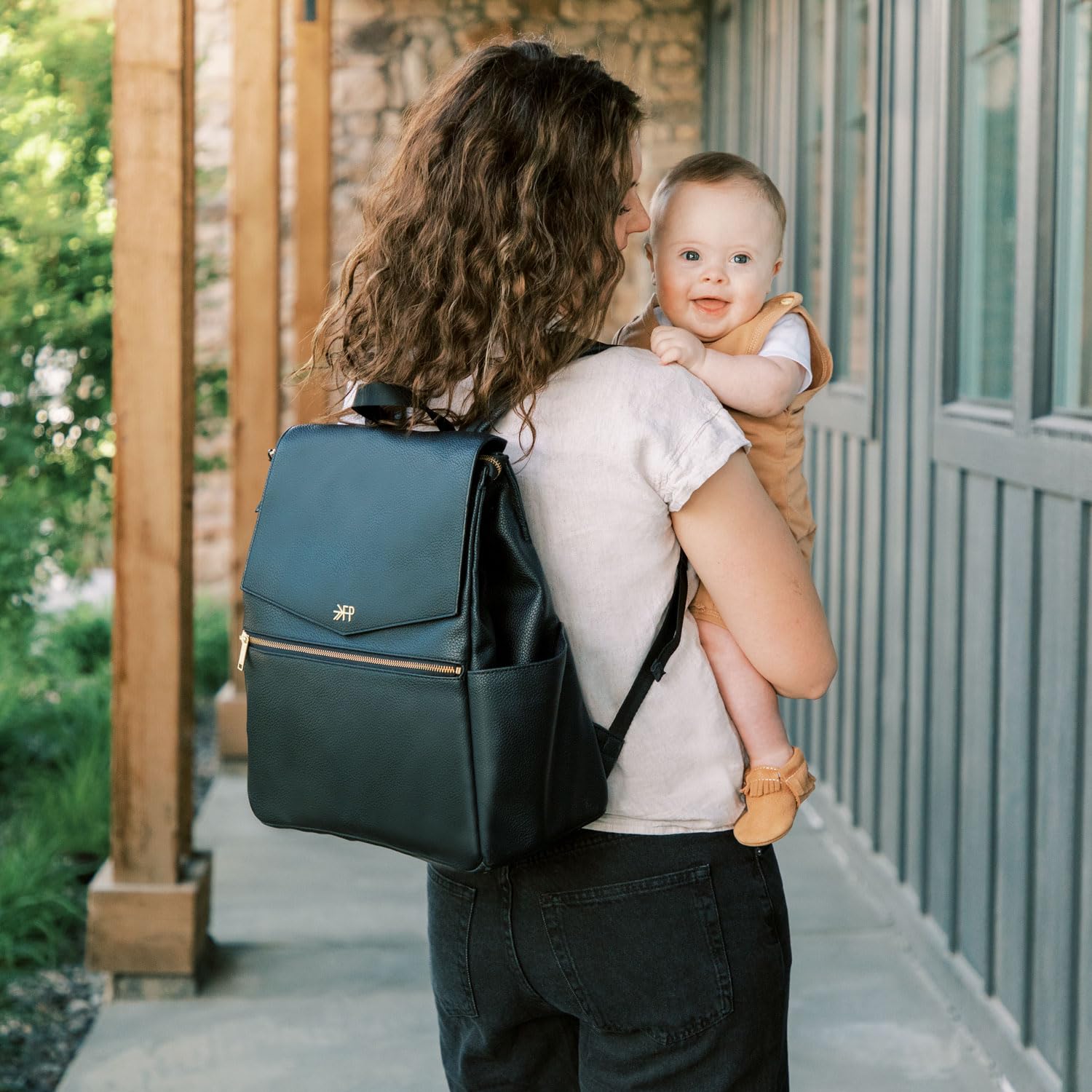 Freshly Picked Classic II Diaper Bag Backpack, Wipeable Vegan Leather Diaper Bag With Changing Pad, Convertible (Ebony V2)