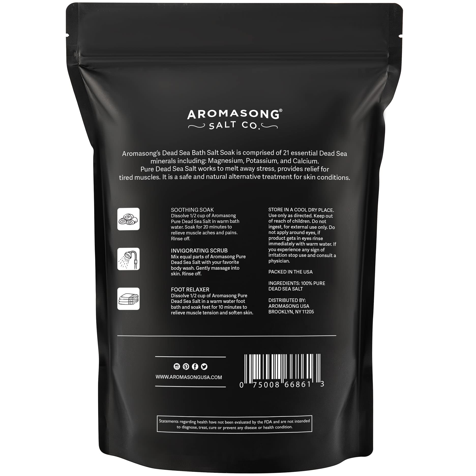 Aromasong Dead Sea Salt Bath Soak 6 Lbs. Bulk Pack – 100% Natural Dead Sea Salts for Soaking, Relaxation, and Detoxification of Skin, Dead Sea Salts for Bath to Rejuvenate and Refresh.