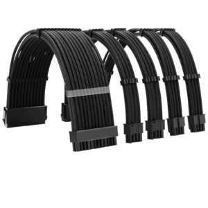 𝘽𝙡𝙖𝙘𝙠 𝙎𝙡𝙚𝙚𝙫𝙚𝙙 𝘾𝙖𝙗𝙡𝙚𝙨 35cm psu extension cable kit modular psu cables atx power supply 18awg atx extra-sleeved 24-pin 8-pin pci-e (6+2) eps (4+4) 5 pack with power combs