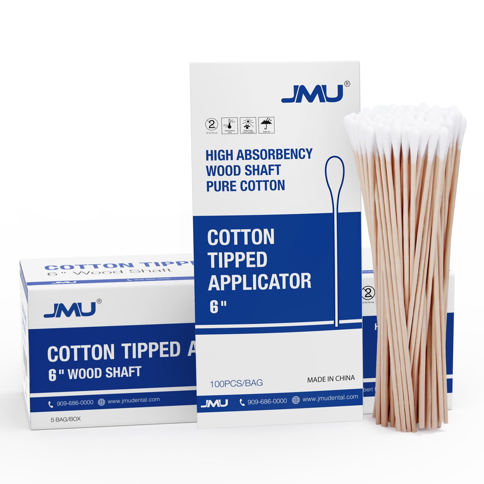 JMU Medical Cotton Swabs 6 Inch, 500Pcs Non-Sterile Cotton Tipped Applicators