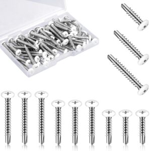 120 pcs #8 white pan head screw white sheet metal screws self tapping screws for metal quad drive self tapping drill screws cargo rv exterior fasteners, enclosed trailer repair screws,3 sizes