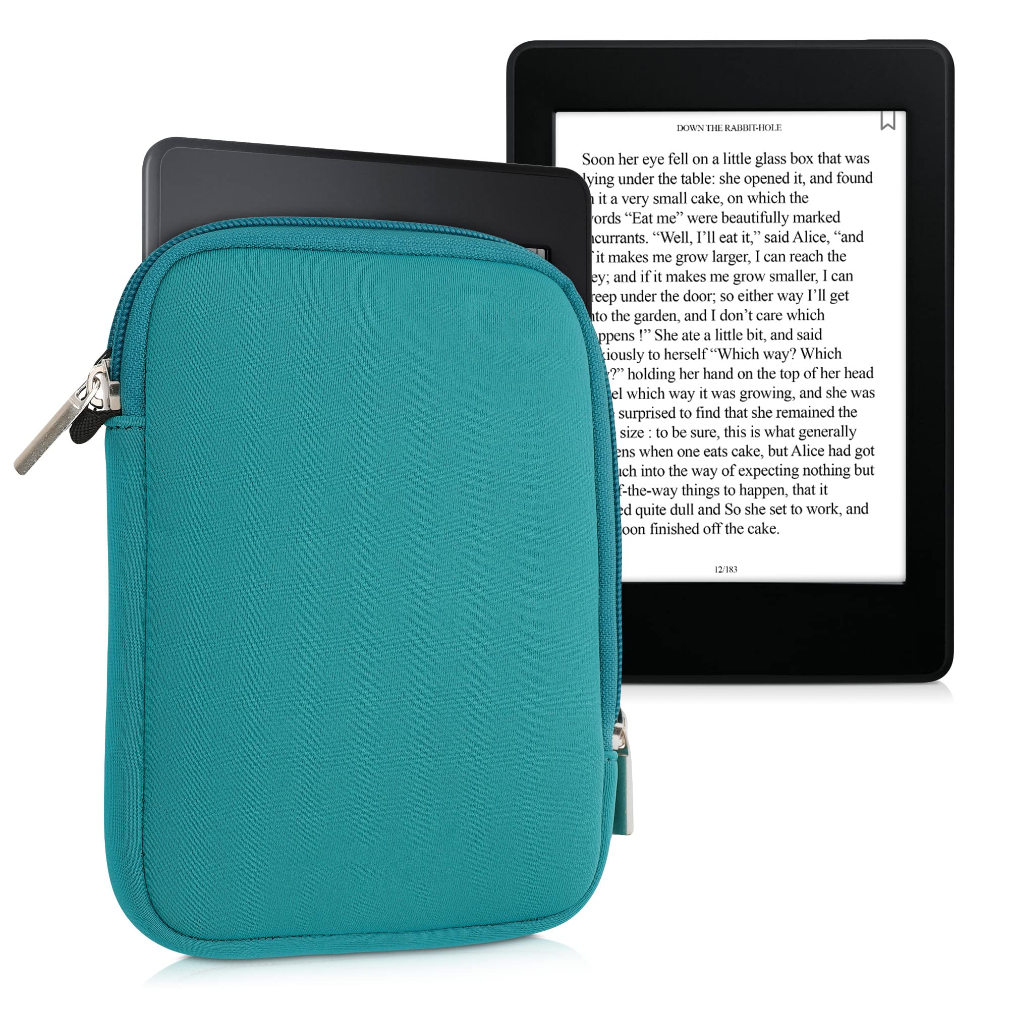 kwmobile Neoprene e-Reader Pouch Size 6" eReader - Universal eBook Sleeve Case with Zipper - Petrol