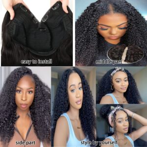 Ainmeys Curly V Part Wigs Brazilian Kinky Curly Human Hair Wigs for Black Women V Shape Wigs No Leave Out Lace Front Wigs Upgrade U Part Wigs Glueless Full Head Clip In Half Wigs(16IN 180% Density)