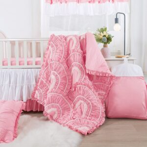 6 pieces 100percent cotton toddler crib bedding sets for girls pinch pleat lightweight baby comforter set dust ruffle white pink pink and white