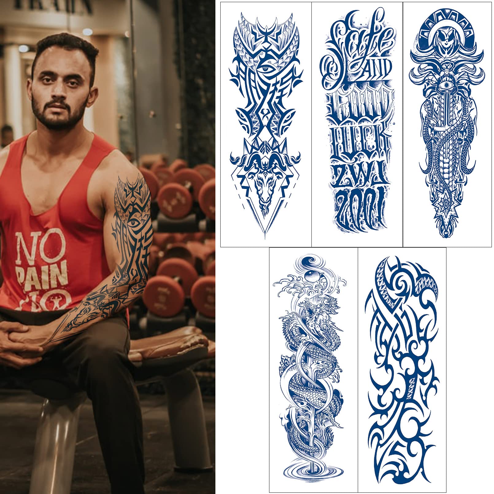 Aresvns Semi Permanent Sleeve tattoos for Men and women, Realistic Fake Tattoos Full Arm Waterproof & Long-Lasting 2 Weeks