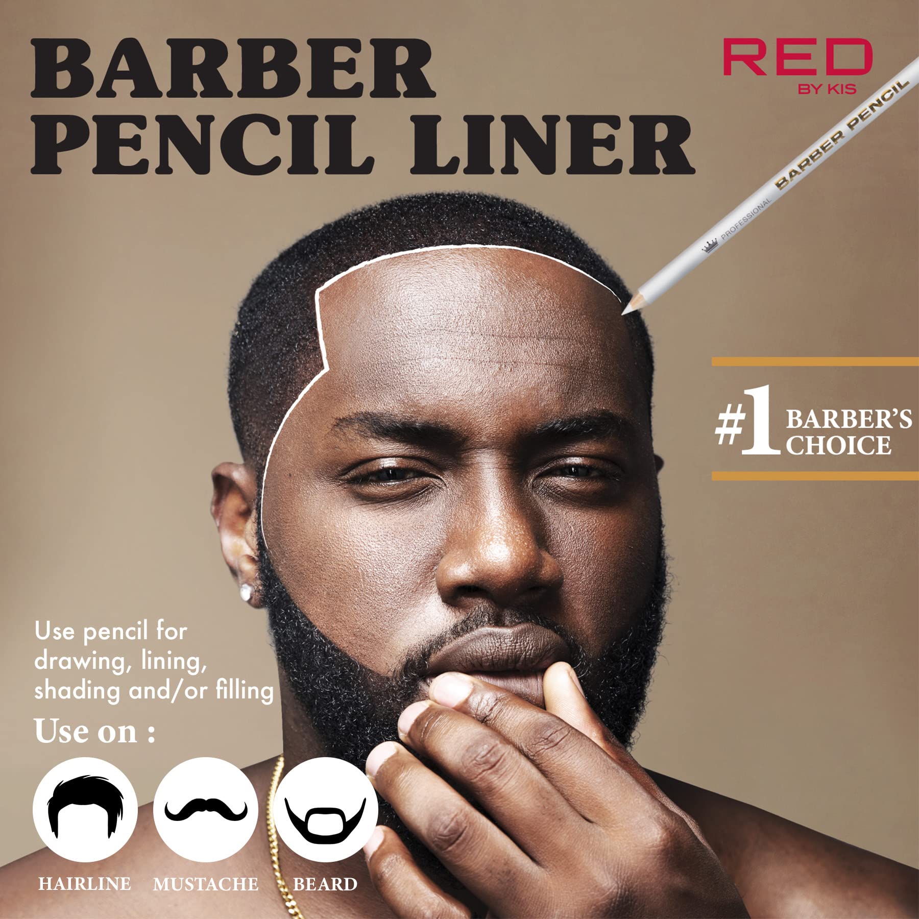 Red by Kiss 3PCS Barber Pencil with Built-in Sharpener - Edge Hairline Razor Trace and Beard Guide Outliner Pencils (Value Set)