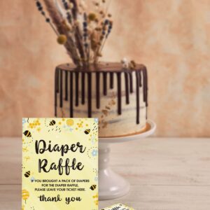 Gihyan Diaper Raffle Baby Shower Game Set(1 Standing Sign + 50 Guessing Cards), Bumble Bee Diaper Raffle Tickets for Baby Shower, Honey Honeycomb Baby Shower Party Favor Decor - A20