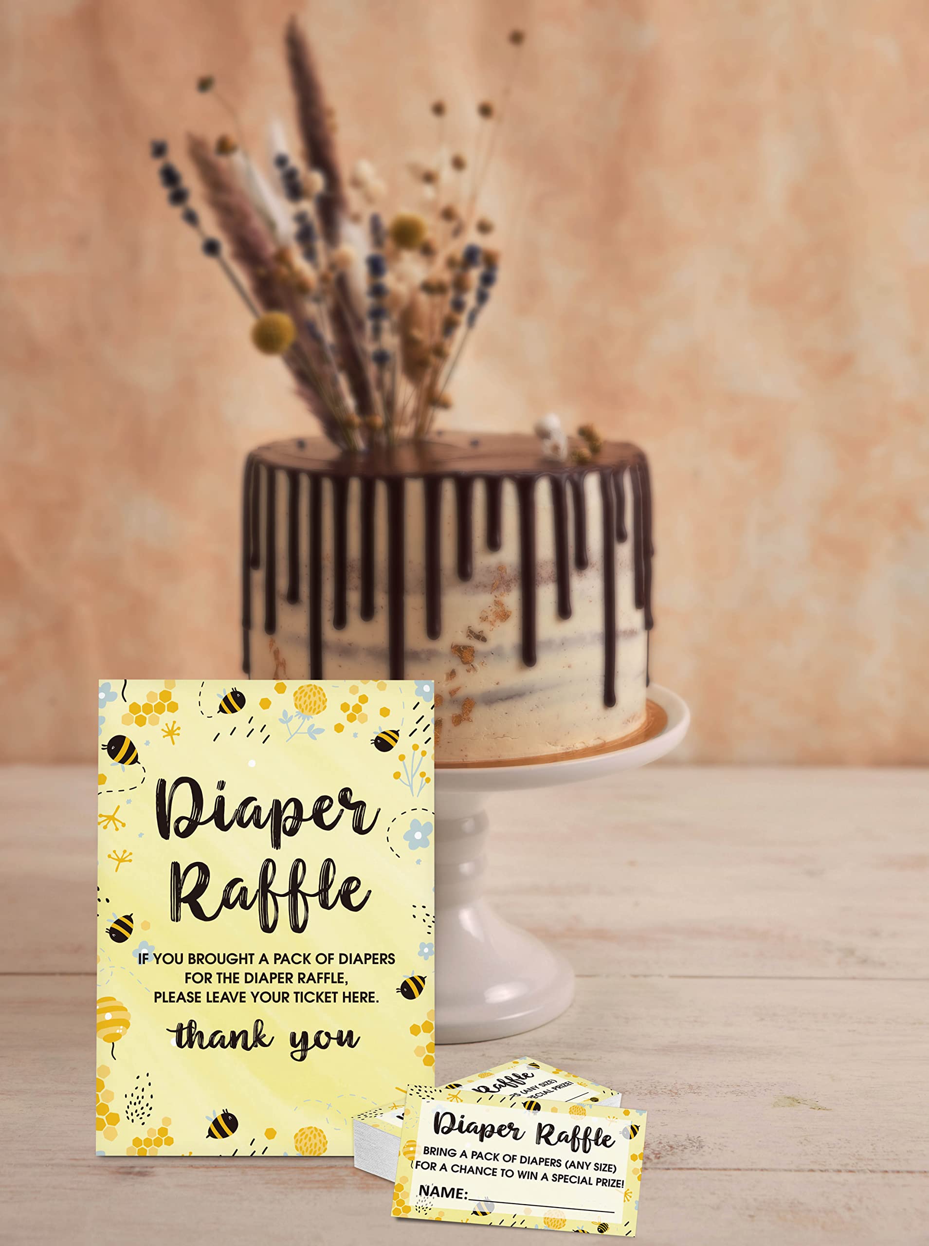 Gihyan Diaper Raffle Baby Shower Game Set(1 Standing Sign + 50 Guessing Cards), Bumble Bee Diaper Raffle Tickets for Baby Shower, Honey Honeycomb Baby Shower Party Favor Decor - A20